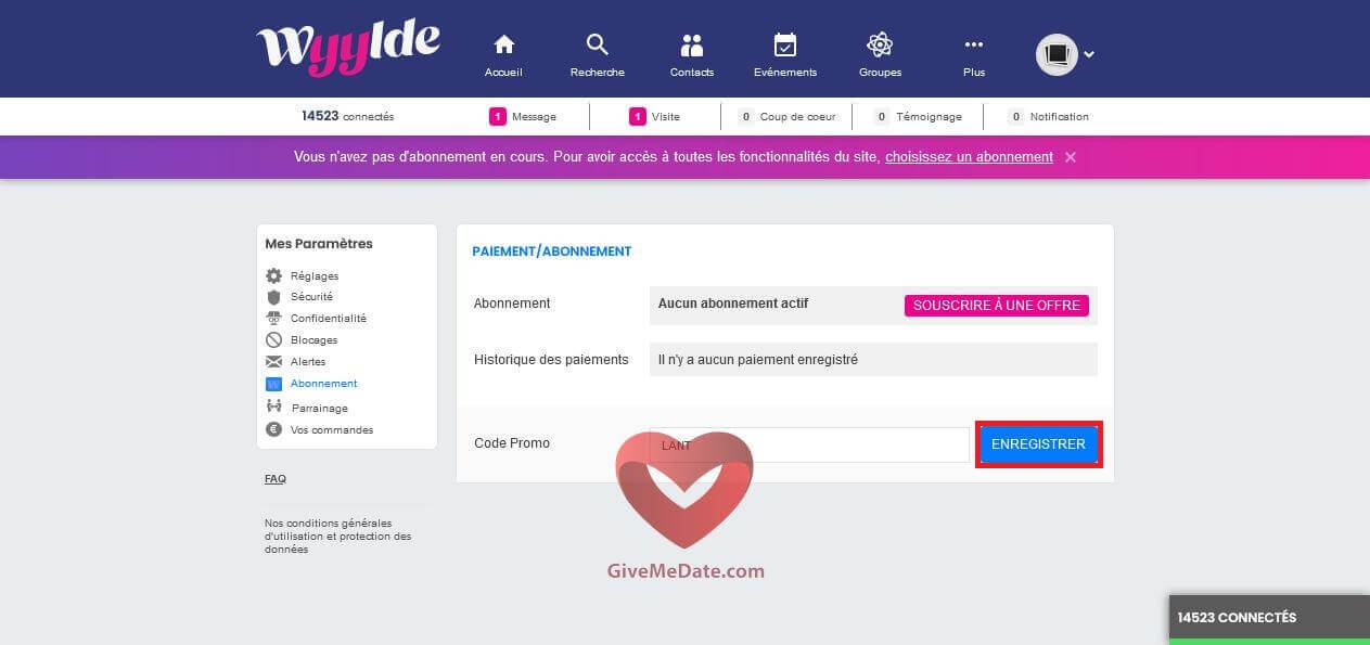 7 jours gratuits grâce au Code promo Wyylde - Give Me Date